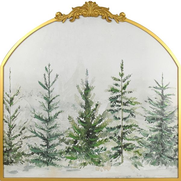 Winter Evergreen Trees Scene Arched Framed Wall Art