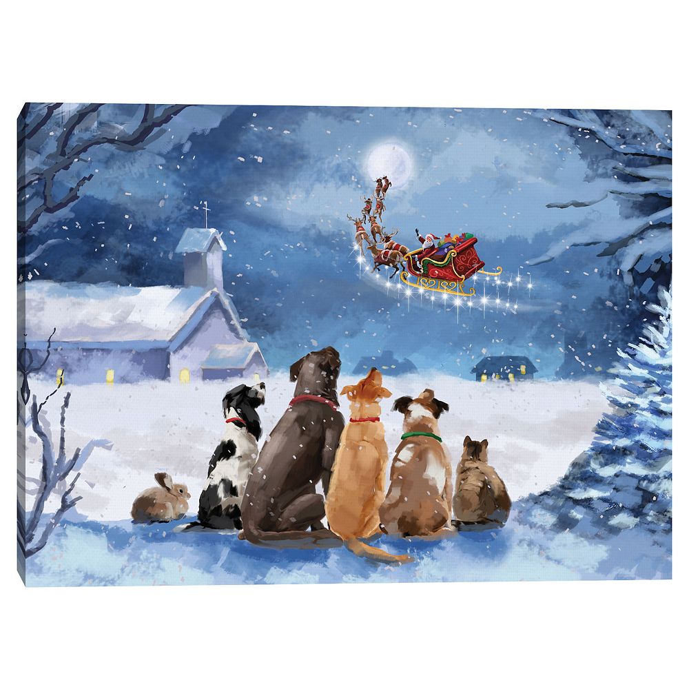 Pets Watching Santa Stretched Canvas Christmas Wall Art