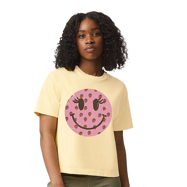 Smiley Face Strawberries Relaxed Fit Cropped Tee