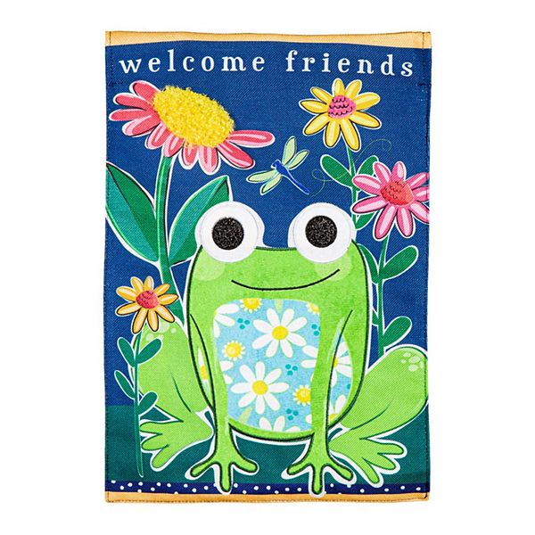 Evergreen Enterprises Crouched Frog Welcome Friends Garden Flag