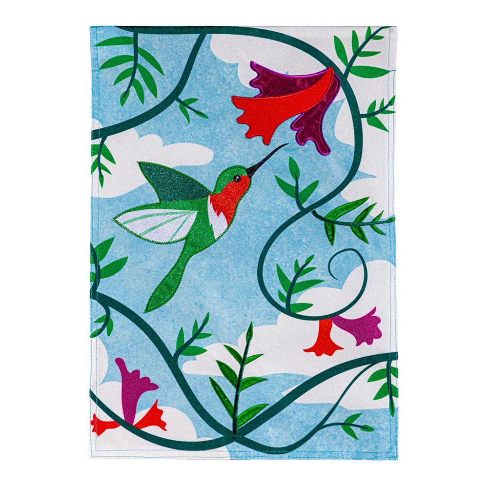 Evergreen Enterprises Patchwork Hummingbird Scene Garden Flag