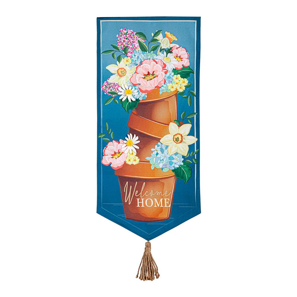 Evergreen Enterprises Welcome Home Stacked Flower Pots Tassled Banner Flag