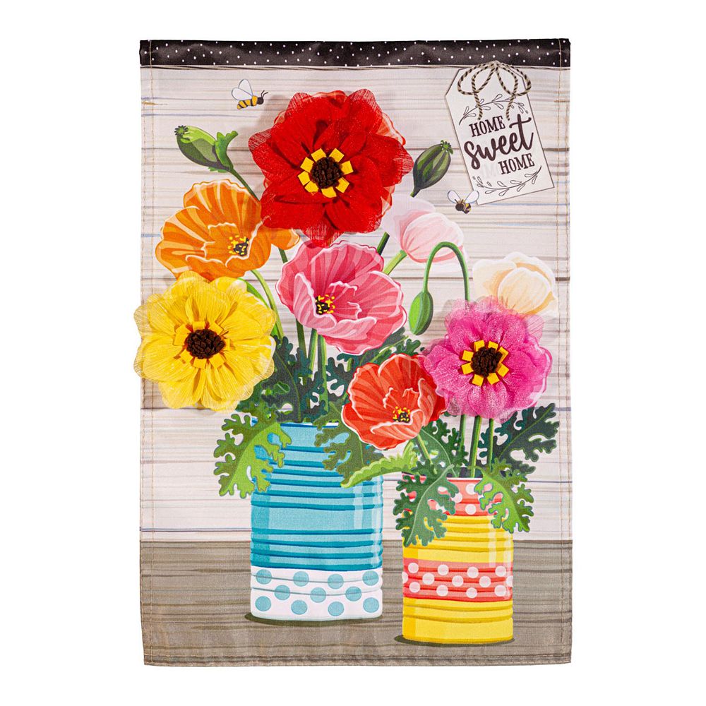 Evergreen Enterprises Poppies and Painted Cans Applique Garden Flag