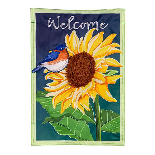 Evergreen Enterprises Bluebird and Sunflower Applique Garden Flag