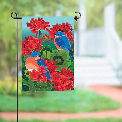 Evergreen Enterprises Bluebird in Red Geraniums Applique Garden Flag