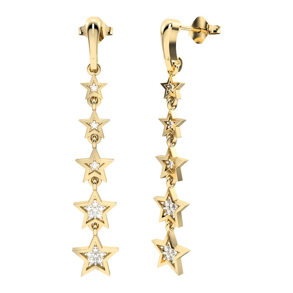10k Gold Diamond Drop Star Earrings