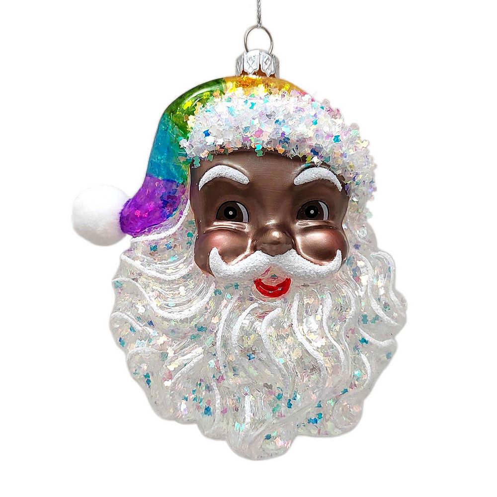 St Nicholas Square Glass Pride Santa Head Ornament