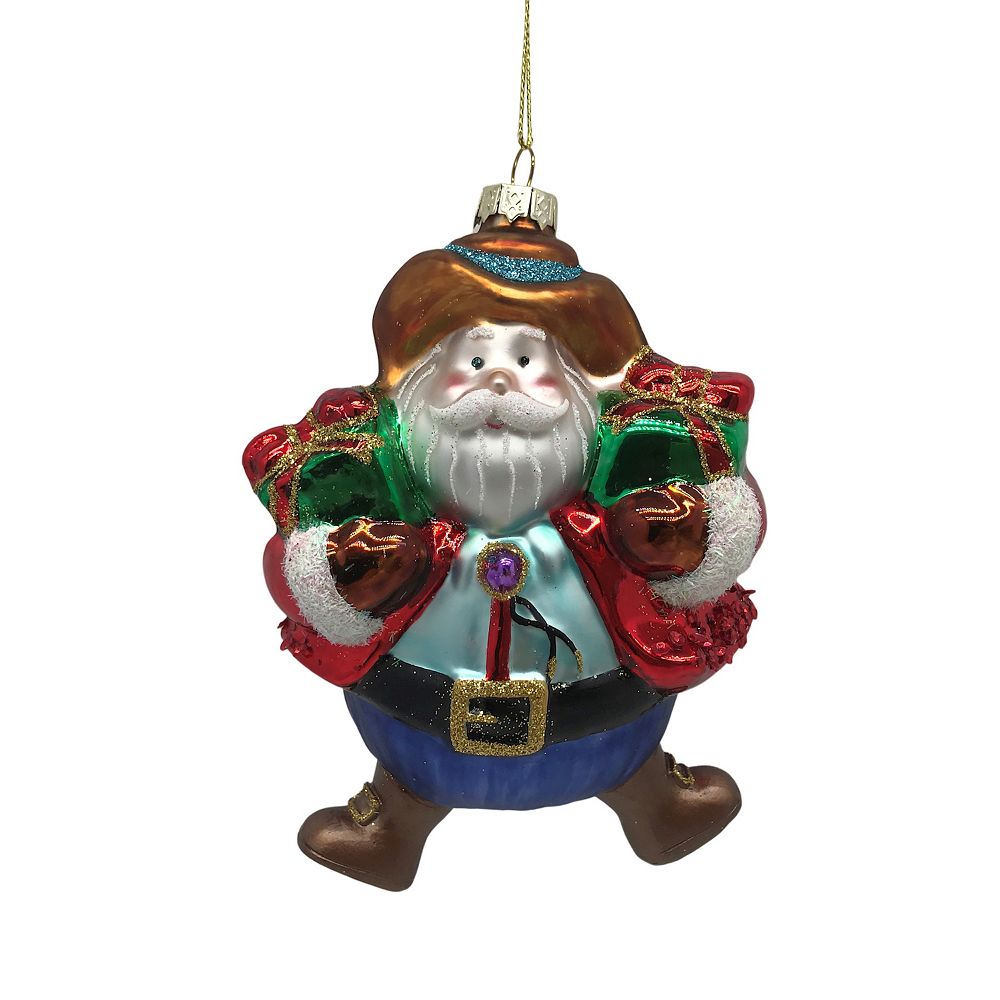 St Nicholas Square Glass Cowboy Santa Christmas Ornament