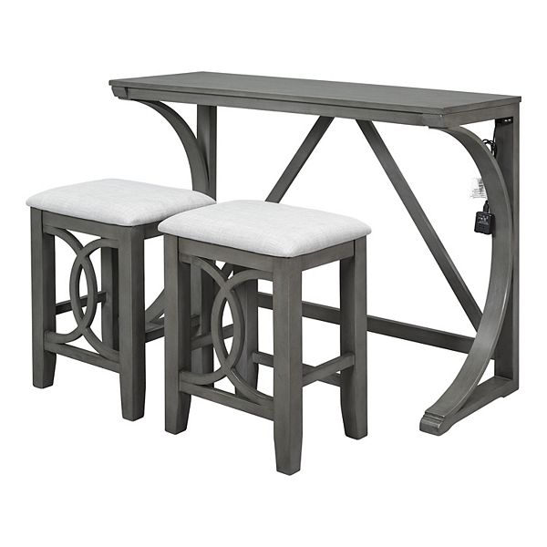 Merax Farmhouse 3-Piece Counter Height Dining Table Set with USB Port ...