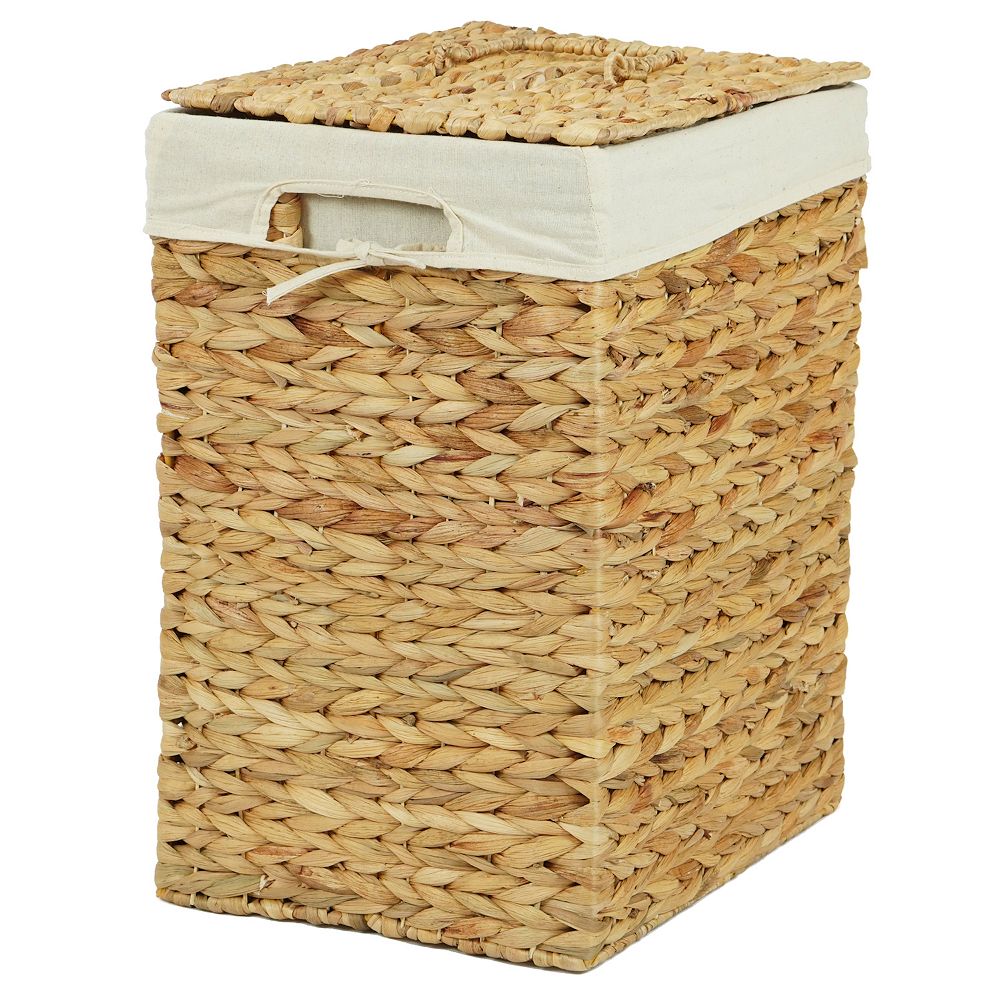 Handmade Rectangular Water Hyacinth Wicker Laundry Hamper With Lid Natural