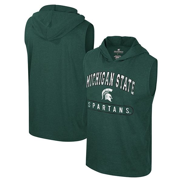 Men's Colosseum Green Michigan State Spartans Varsity Sleeveless Hoodie ...