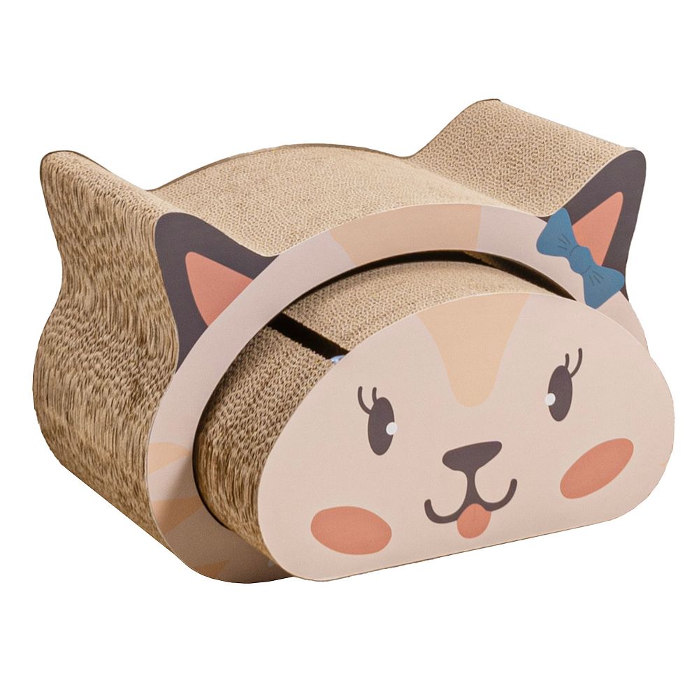 Opal 19" Modern Cardboard Happy Cat Head 2-in-1 Cat Cave Scratcher ...