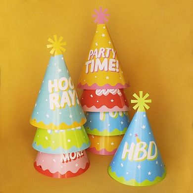 Big Dot Of Happiness Party Time - Cone Happy Birthday Party Hats - Set ...