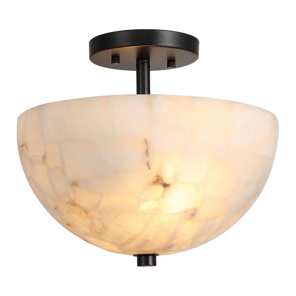 Celine 2-Light Modern Contemporary Alabaster/Iron Inverted Dome LED ...