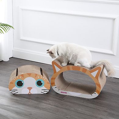Opal 19" Modern Cardboard Happy Cat Head 2-in-1 Cat Cave Scratcher ...
