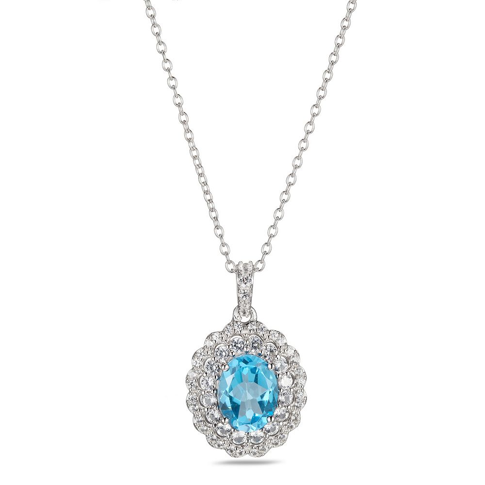 Sterling Silver Genuine Blue Topaz & Lab-Created White Sapphire Double ...
