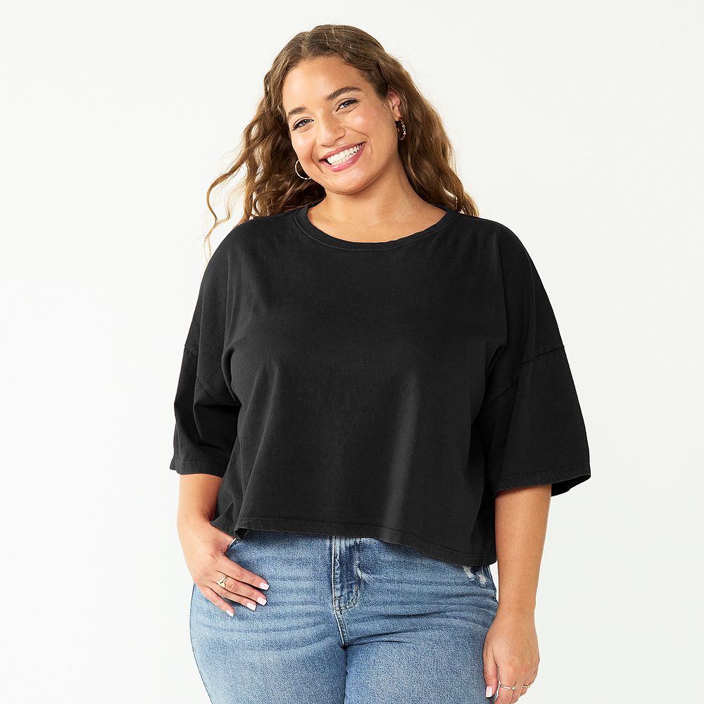 Juniors' Plus Size SO® Solid Boxy Crop Tee