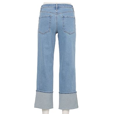 Juniors' Project Indigo Mid Rise Cuff Straight Leg Jeans