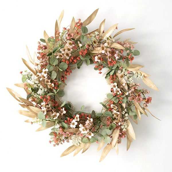 Sullivan's Artificial 24" Rust Flower Eucalyptus Wreath Wall Decor