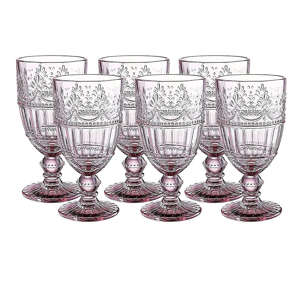 Embossed Design Glass Goblets For Parties And Weddings , Set Of 6