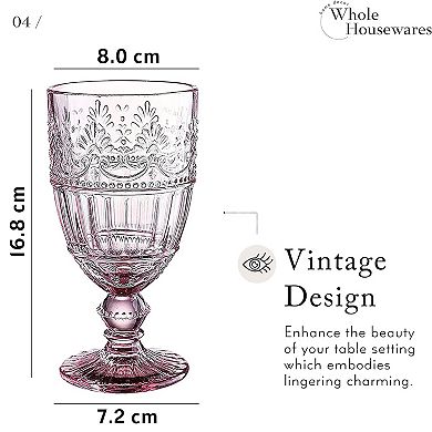 Embossed Design Glass Goblets For Parties And Weddings , Set Of 6