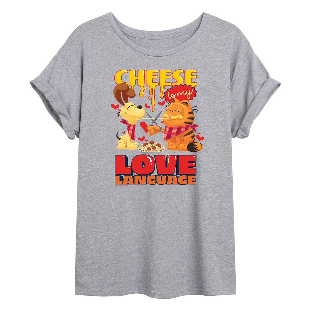 Juniors' Garfield Cheese Is My Love Language Oversized Tee