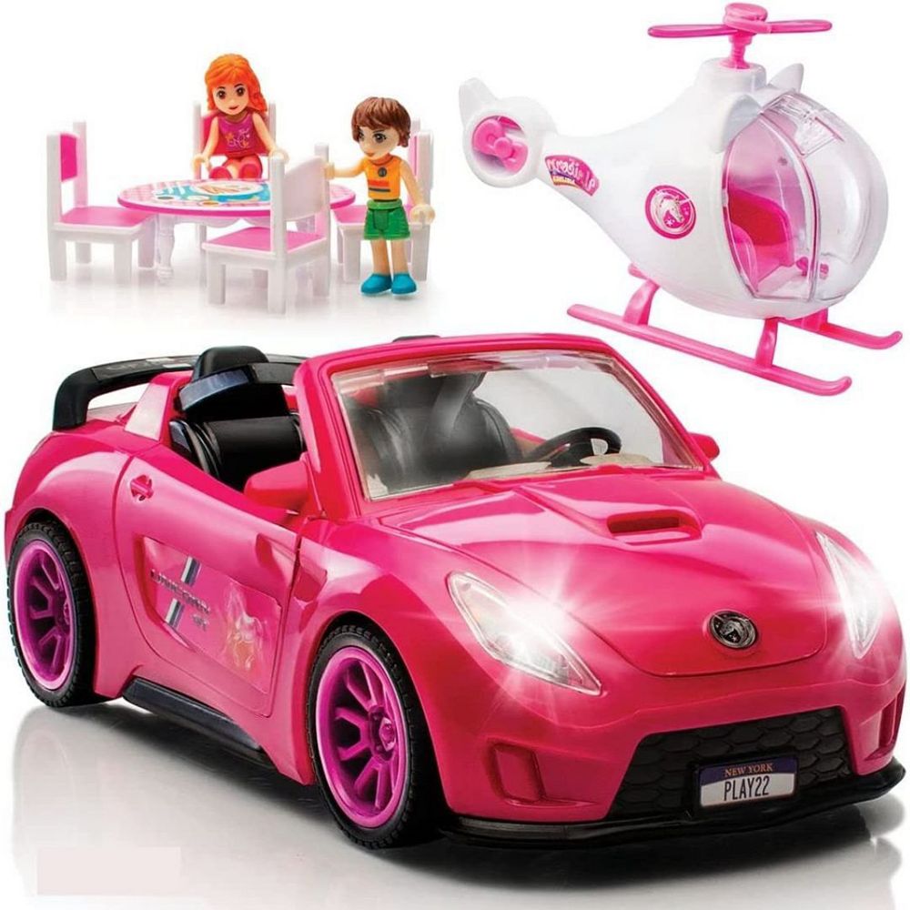 Pink Convertible 2-Seater Vehicle Doll Accessories with Lights and ...