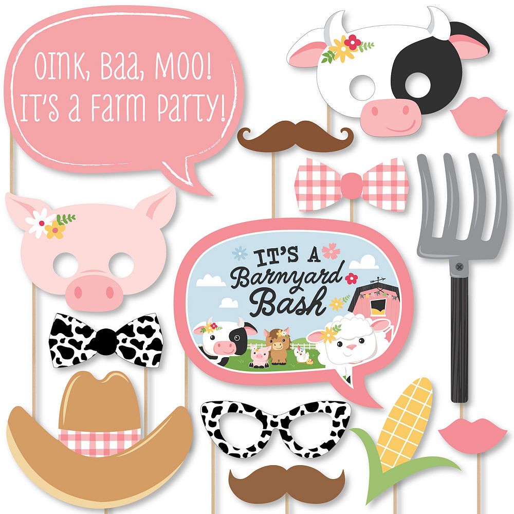 Big Dot Of Happiness Girl Farm Animals - Pink Barnyard Photo Booth ...