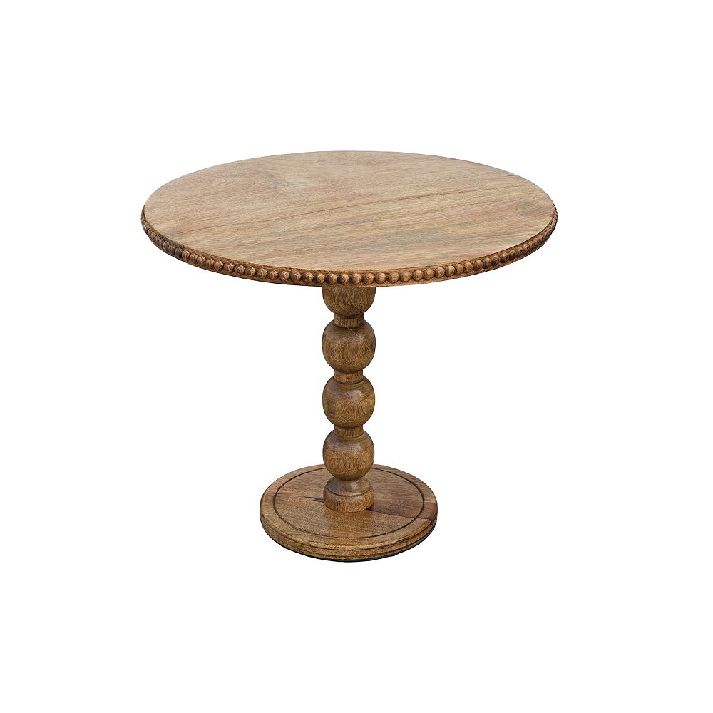 21 Inch Side End Table, Round Top, Stacked Ball Post, Natural Brown ...