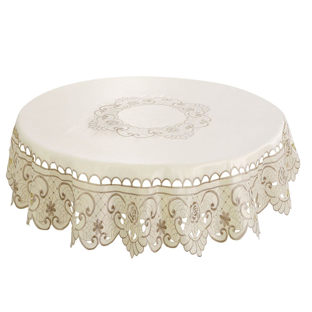 Linen Embroidered Round Tablecloth Table Cover 48" Dia. Waterproof