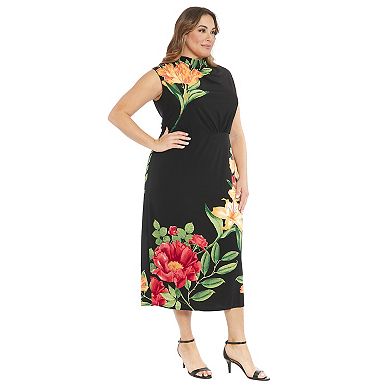 Plus Size London Times Ruched Waist Maxi Dress