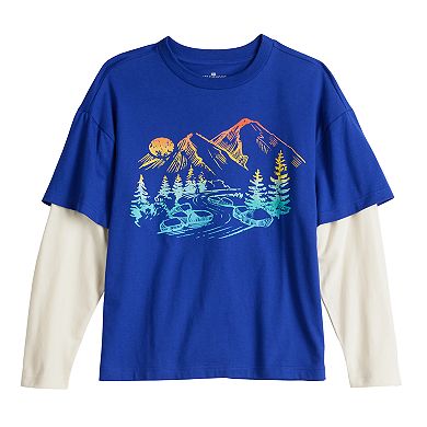 Boys 8-20 Hollywood Long Sleeve Twofer Mountain Graphic Tee