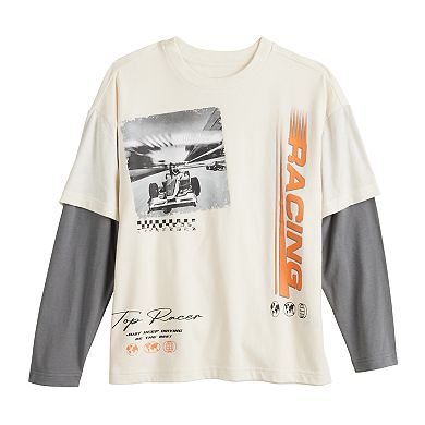 Boys 8-20 Hollywood Long Sleeve Twofer Racing Graphic Tee