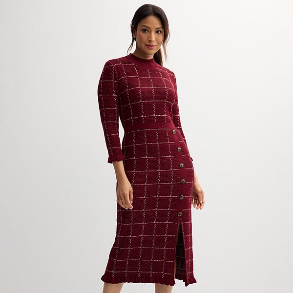 Women's Sandra Darren Mockneck Button Front Sweater Dress