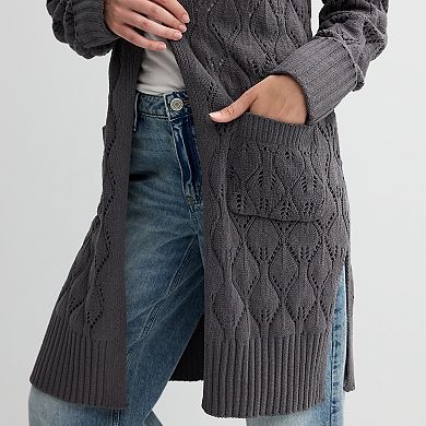 Juniors' Pink Republic Pointelle Duster Cardigan