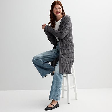 Juniors' Pink Republic Pointelle Duster Cardigan