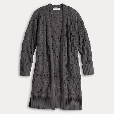 Juniors' Pink Republic Pointelle Duster Cardigan