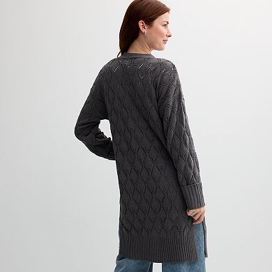 Juniors' Pink Republic Pointelle Duster Cardigan