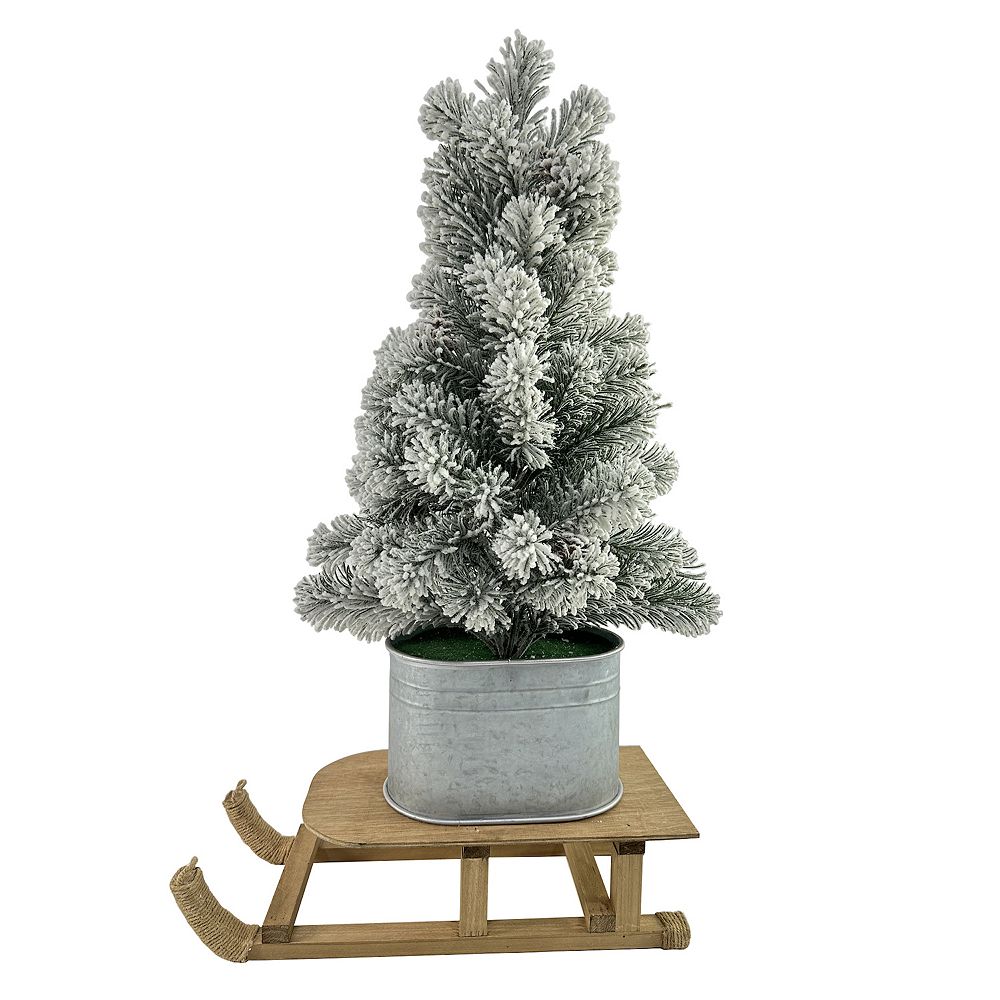 St. Nicholas Square® Sleigh Potted Flocked Tree Floor Décor