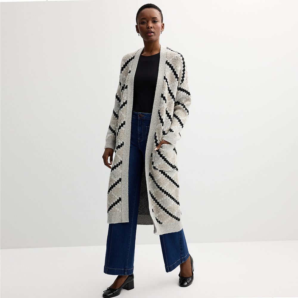 Women's Chelsea & Theodore Long Sleeve Diagonal Argyle Open Front ...