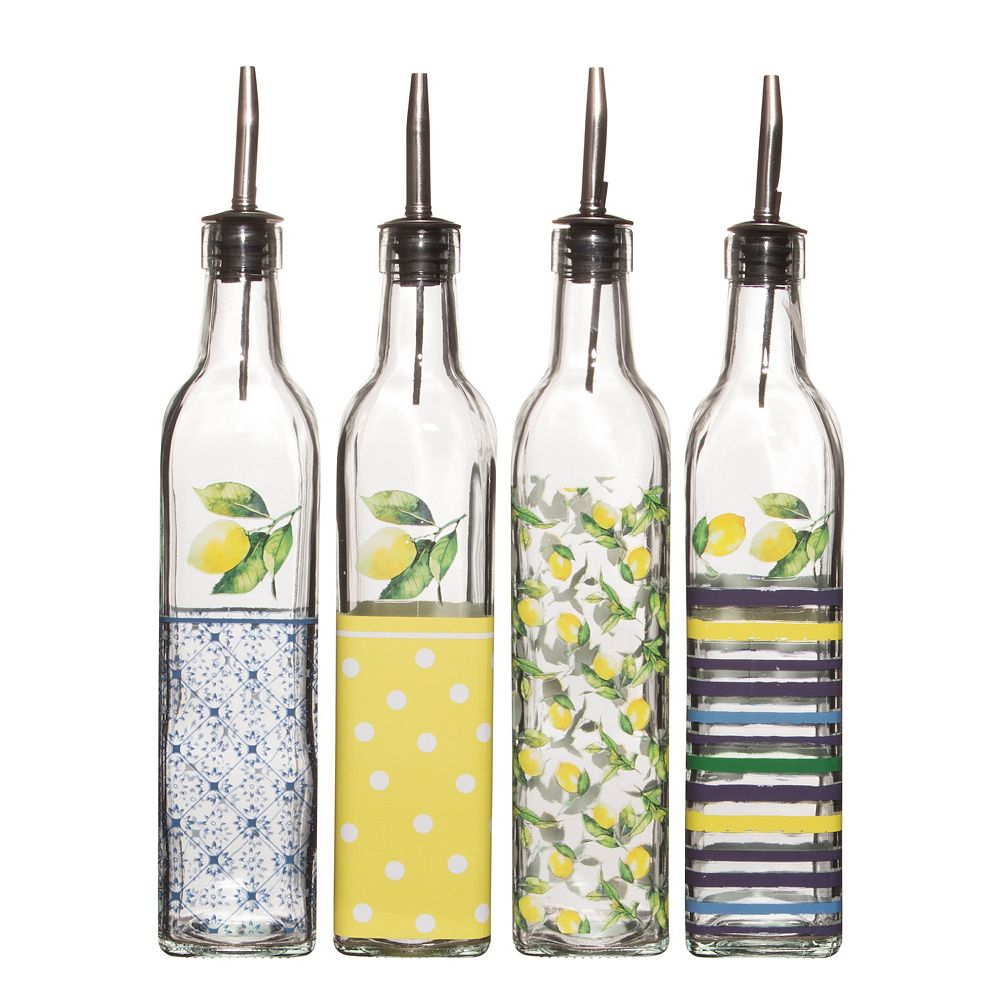 Home Essentials Lemons & Leaves Print Oil and Vinegar Bottle, Single Bottle