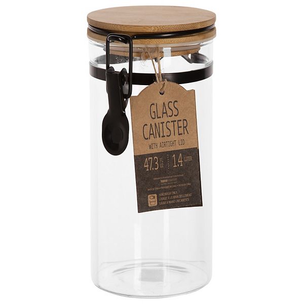 Home Essentials Bamboo Lidded Large Glass Canister