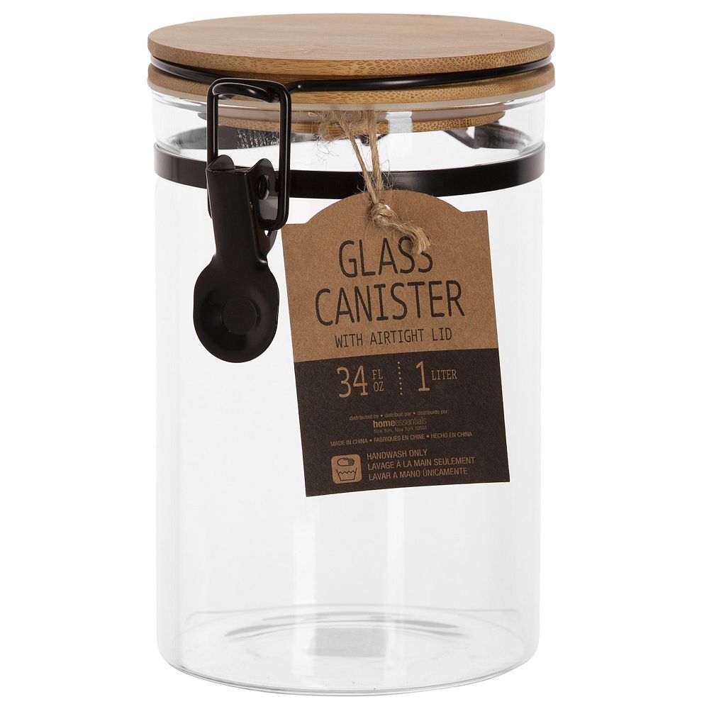 Home Essentials Bamboo Lidded Medium Glass Canister