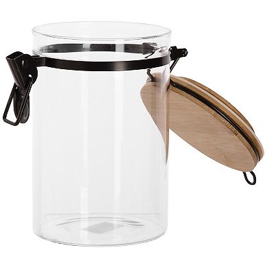 Home Essentials Bamboo Lidded Medium Glass Canister