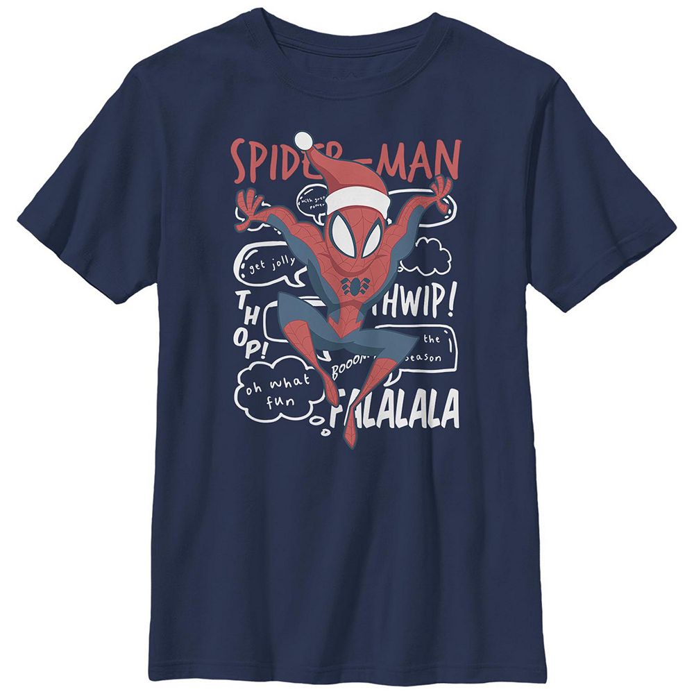Boys 8-20 Husky Marvel Spider-Man Wearing Santa Hat Crewneck Graphic Tee