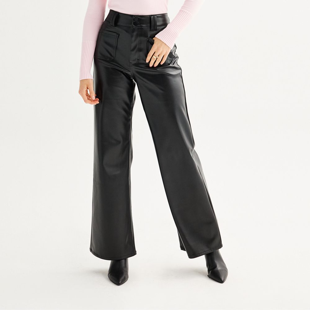 Juniors' Tinseltown Faux Leather High-Rise Wide Leg Pants