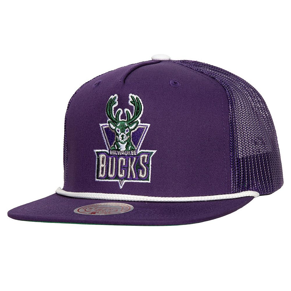 Men's Mitchell & Ness Purple Milwaukee Bucks Roper Meshback Trucker ...