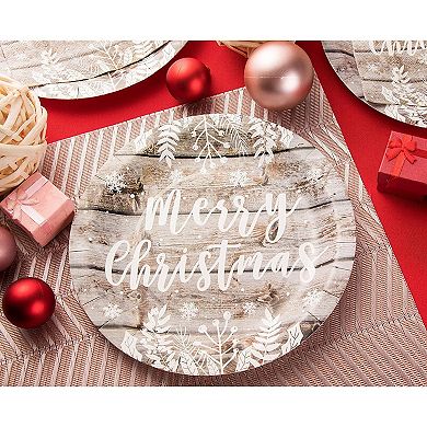 80 Pack Merry Christmas Paper Plates For Holiday Party, Wood Plank ...