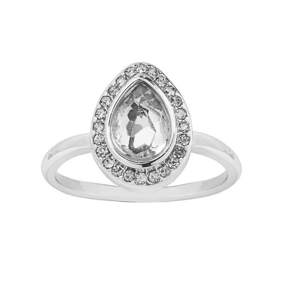 LC Lauren Conrad Silver Tone Crystal Pear Shaped Ring