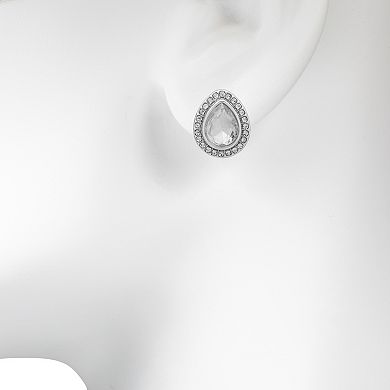 LC Lauren Conrad Silver Tone Crystal Pear Shape Stud Earrings